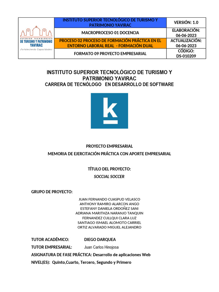 Esquema Proyecto Empresarial - DS (2) (1)-1- | PDF | Scrum (desarrollo de software)