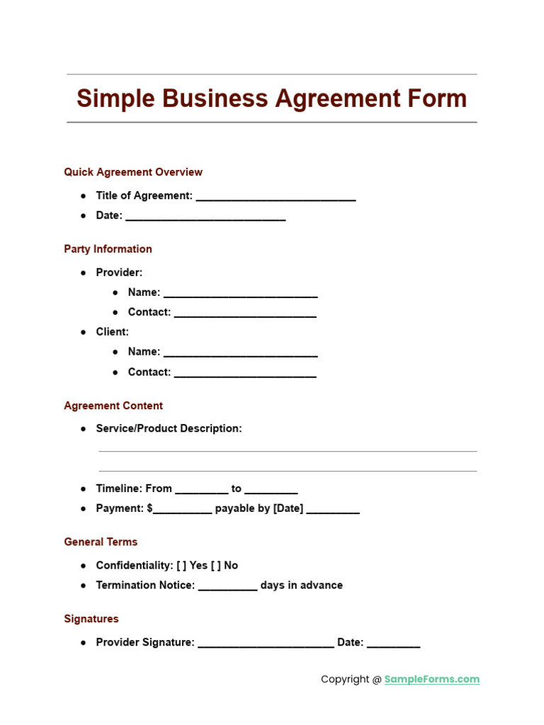 Simple Business Agreement Form | PDF