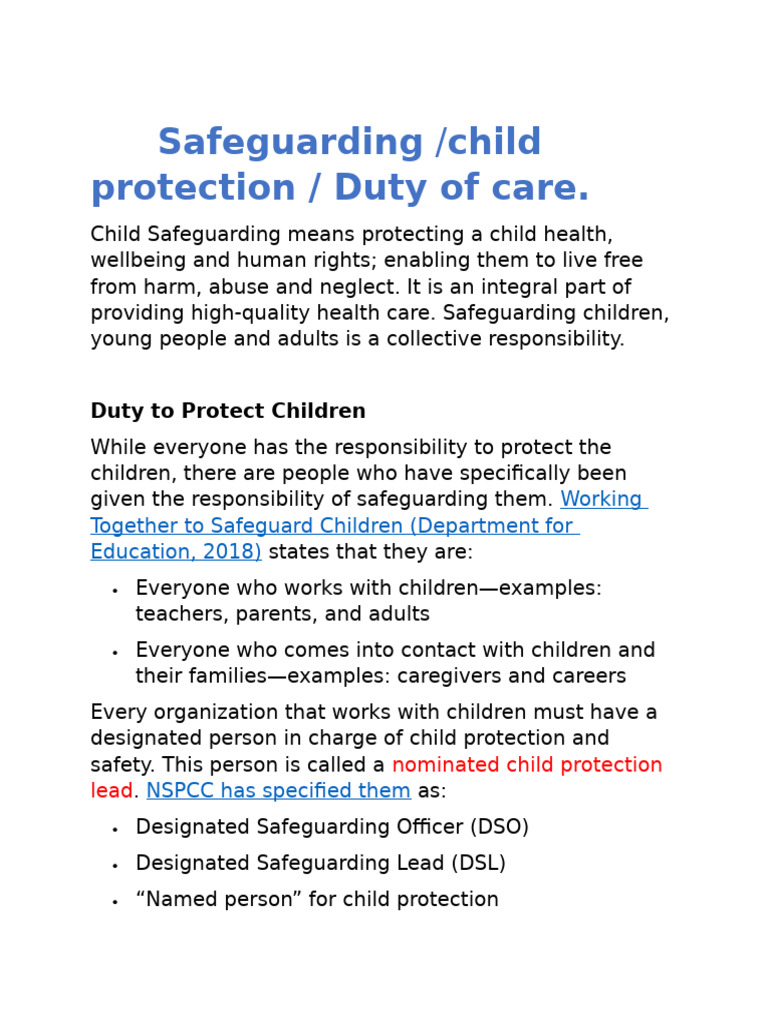 Duty of Care in Education and Childcare | PDF | Child Abuse | Child ...
