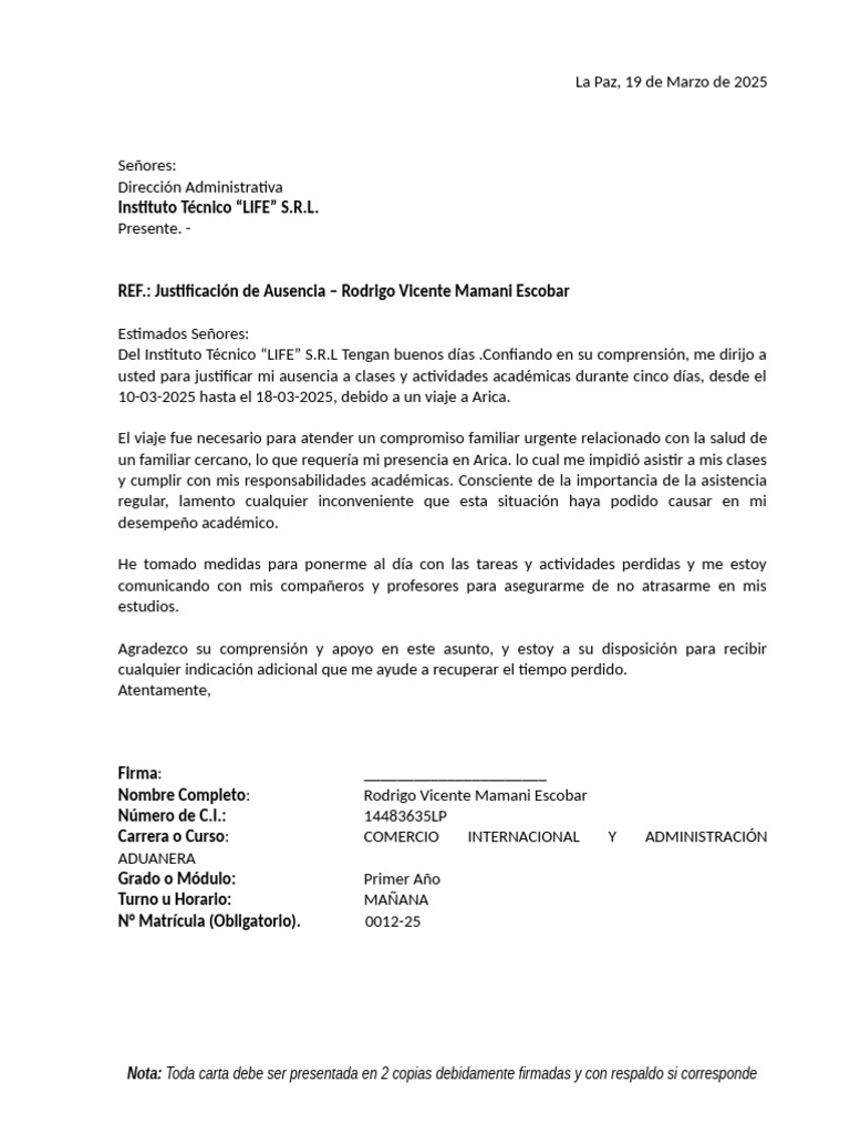 Formato de Cartas 2025 | PDF