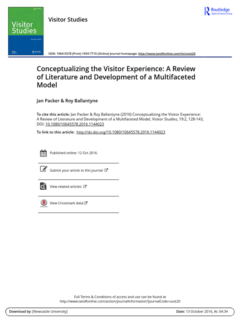 Conceptualizing The Visitor Experience A | PDF | Experience | Tourism