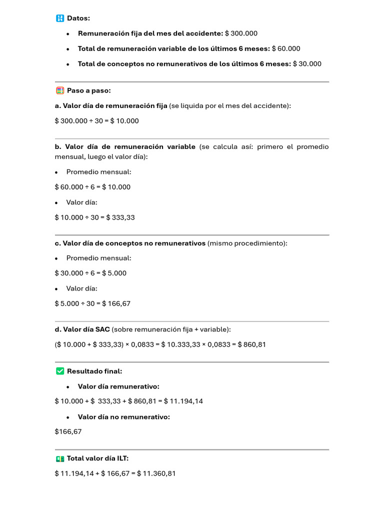 Cálculo Valor Día ILT | PDF