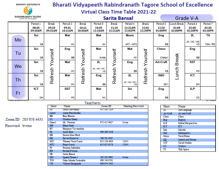 Virtual Class Timetable 2021-22 | PDF