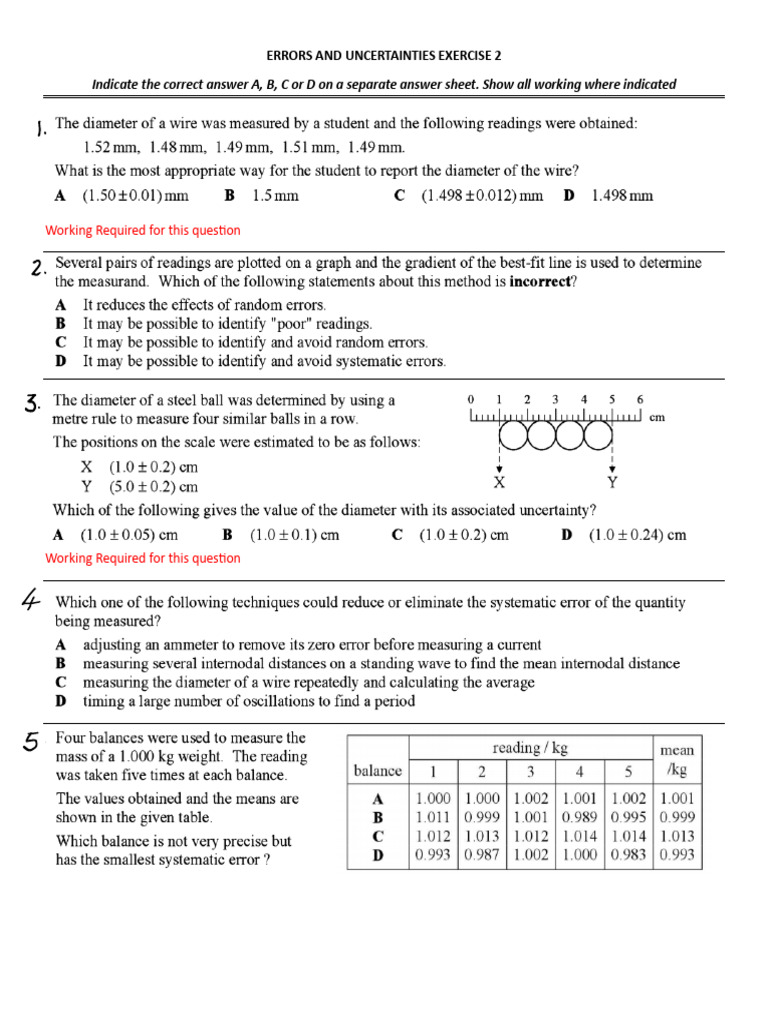 Errors and Uncertainties Exercise 2 | PDF