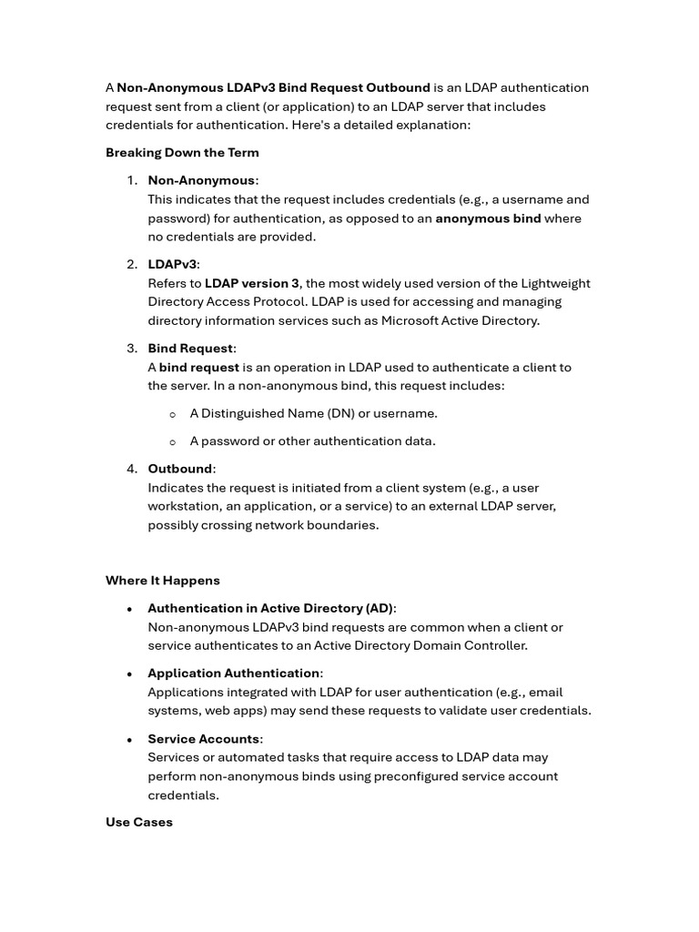 Non Anonymous Ldap Bind Request Outbound Pdf Network Service Application Layer Protocols