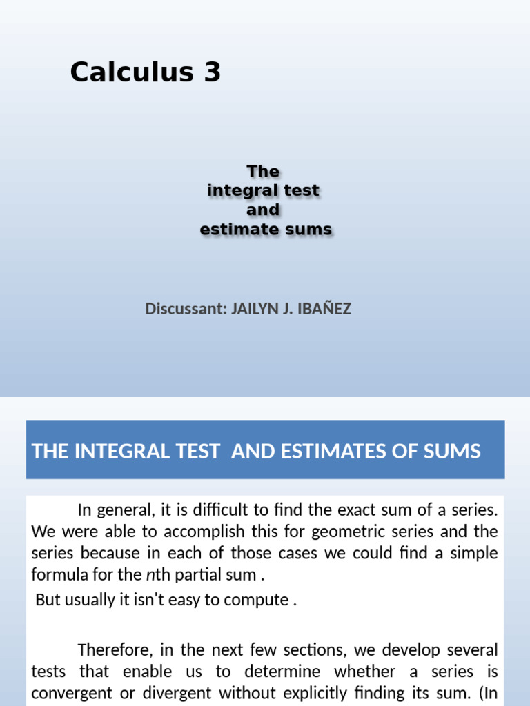 The Integral Test and Estimates of Sums | PDF | Integral | Series ...