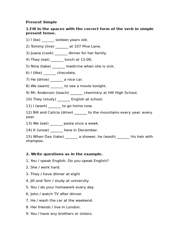 Present Simple Exercises for 5th Grade | PDF | Linguistics | Grammar