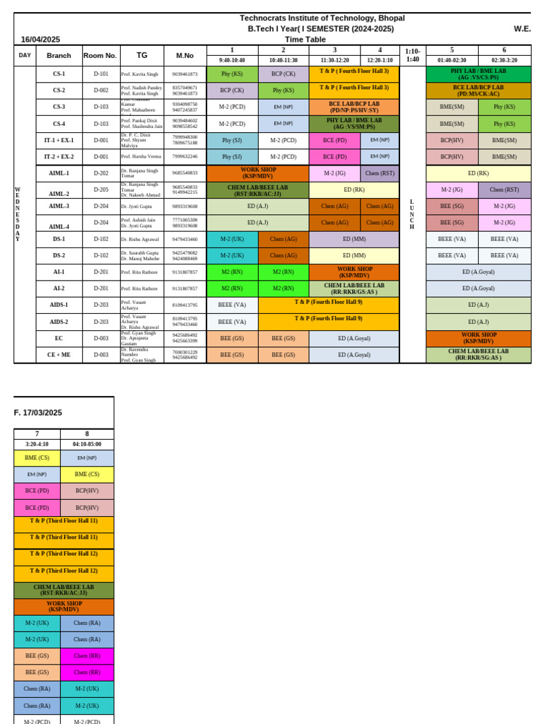 TIME TABLE 16 April, Wednesday | PDF