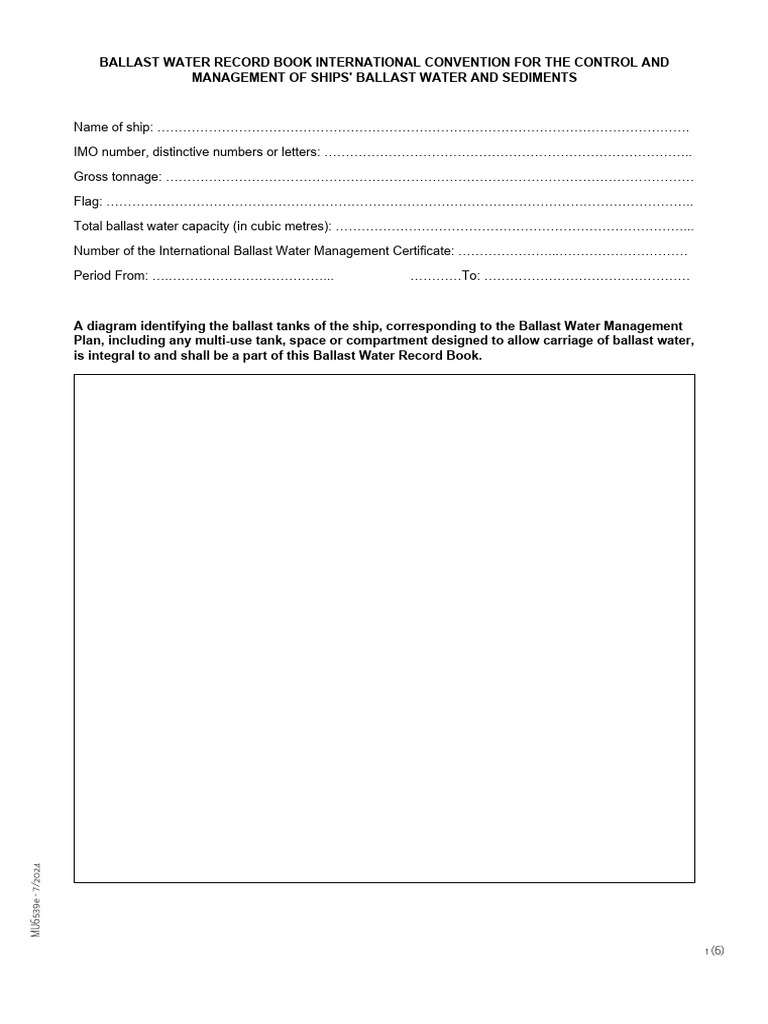 Ballast Water Record Book | PDF | Tonnage | Water