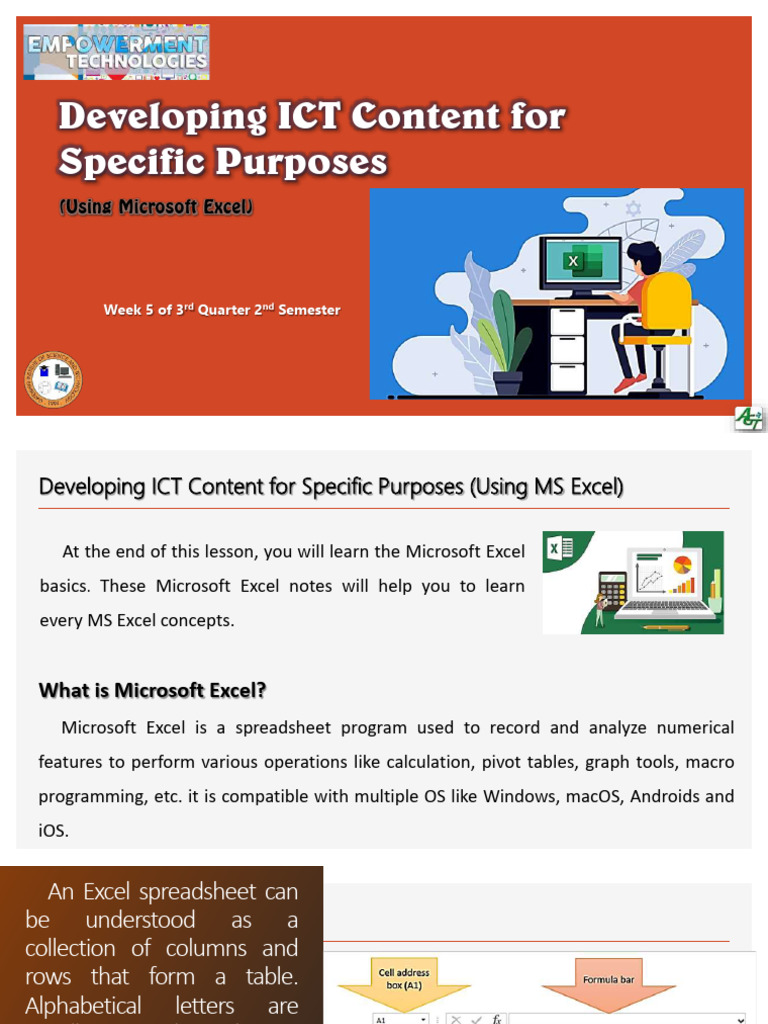 EMP Week 5 Developing ICT Using MS Excel | PDF | Microsoft Excel | Spreadsheet