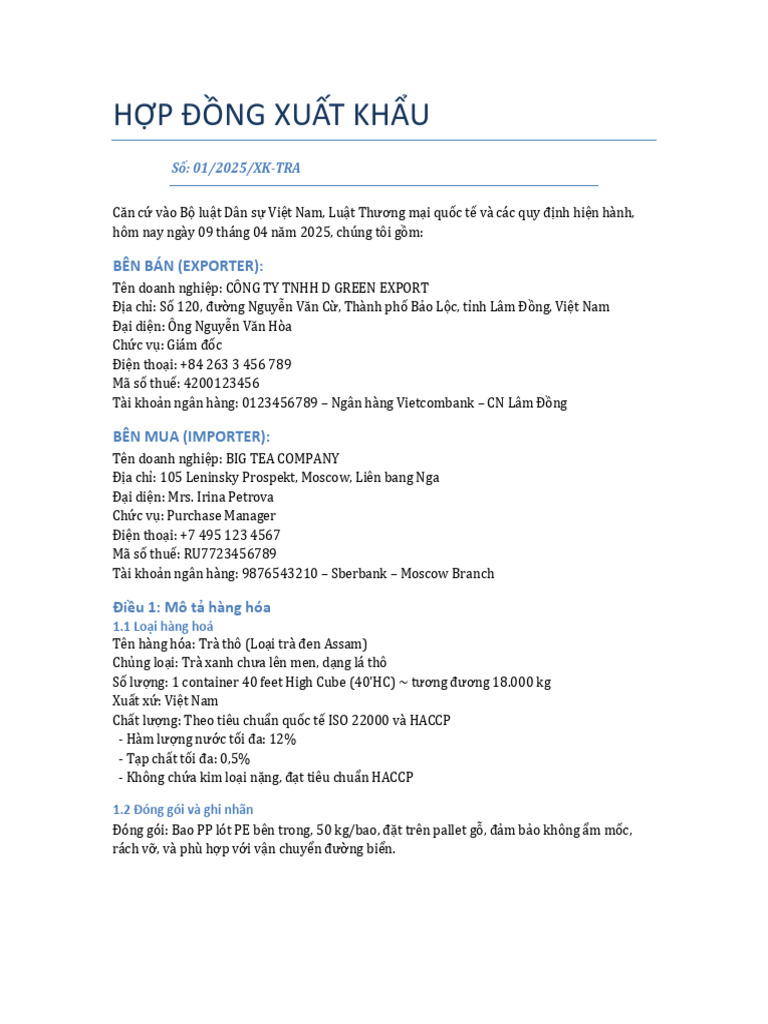 Hop Dong Xuat Khau Tra Tho | PDF