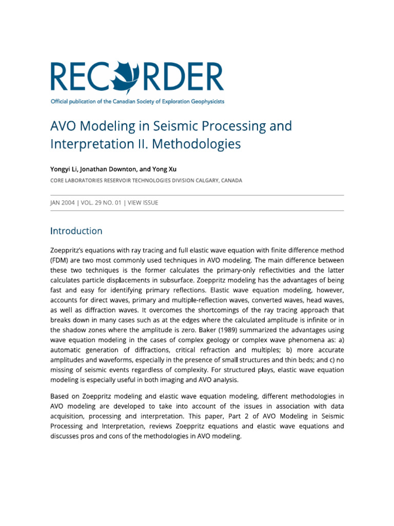 AVO Modeling in Seismic Processing and ... Tion II | PDF