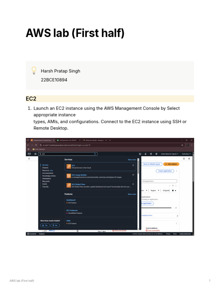 AWS Lab (First Half) | PDF