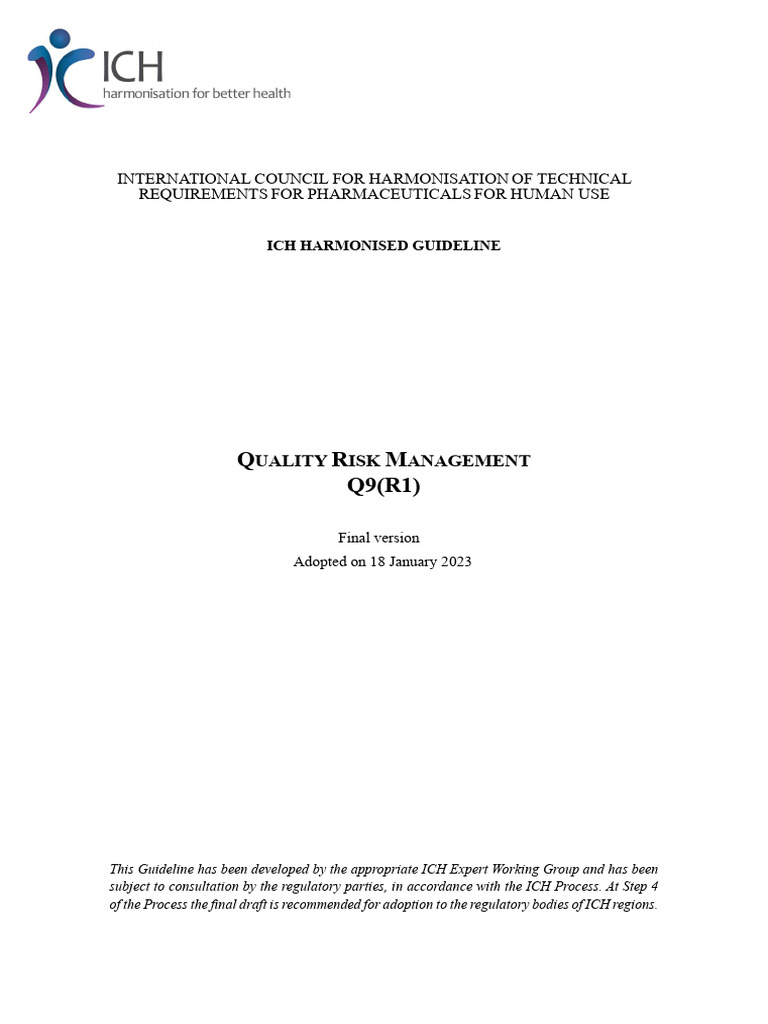 ICH Q9 (R1) Guideline Step4 2025 0115 | PDF | Risk Management | Risk