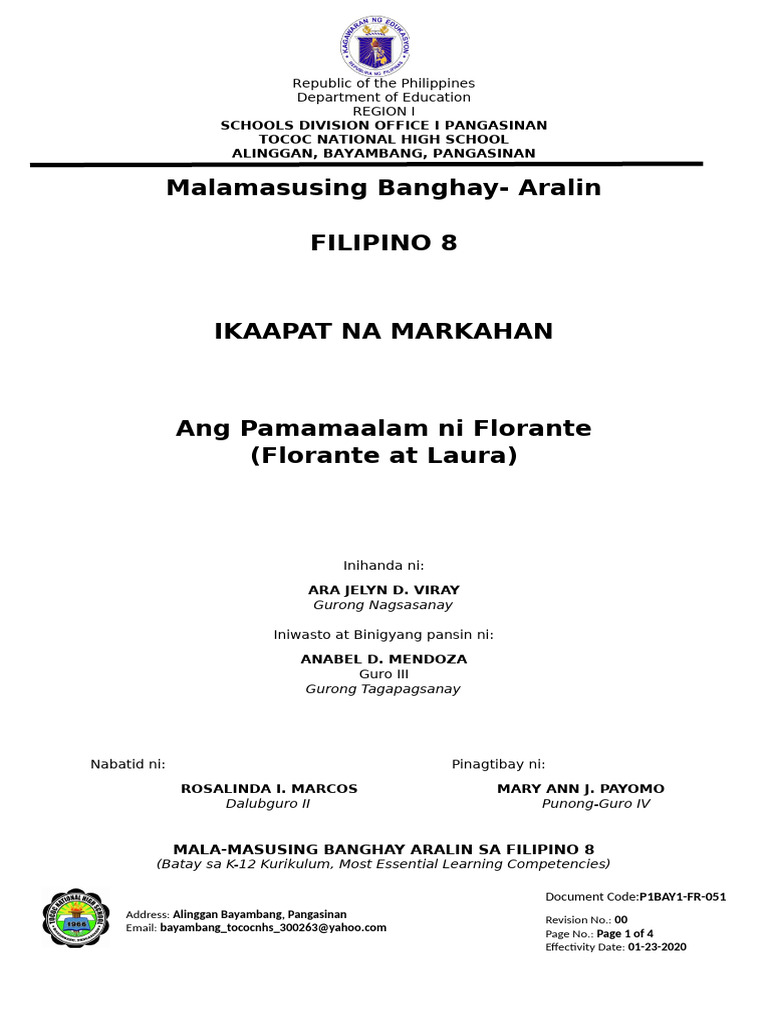 Ang Pamamaalam Ni Florante LP1 | PDF