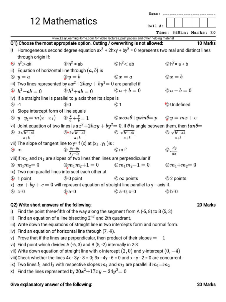 12 Mathematics - Test Maker at EasyLearningHome - Com (2) | PDF ...