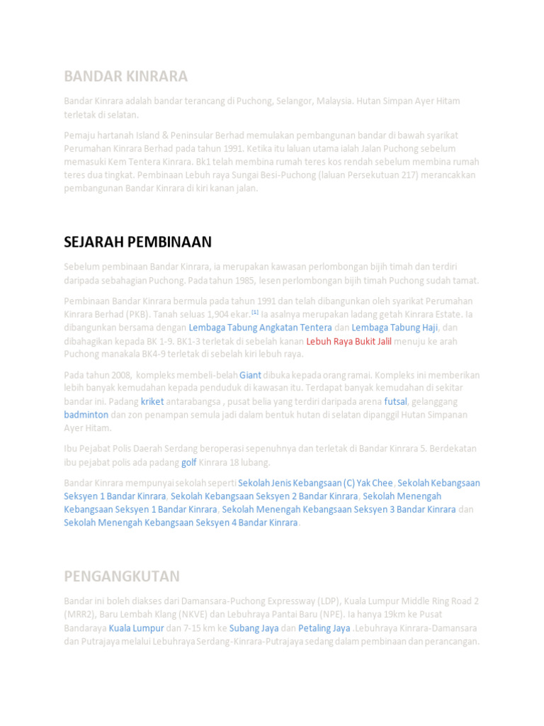 Bandar Kinrara Adalah Bandar Terancang Di Puchong | PDF