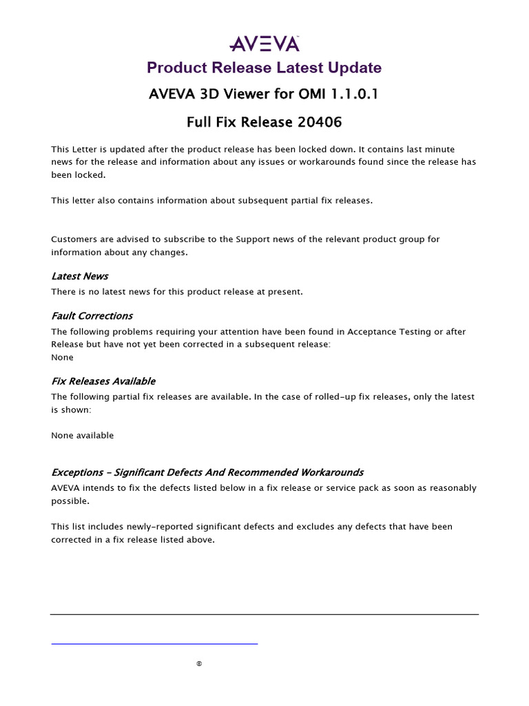 AVEVA 3D Viewer for OMI 1.1.0.1 Product Release Latest Update | PDF