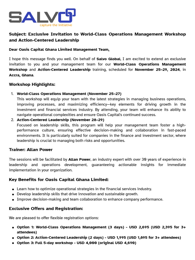 OFFICIAL INVITATION Oasis Capital Ghana Limitedited | PDF | Leadership ...