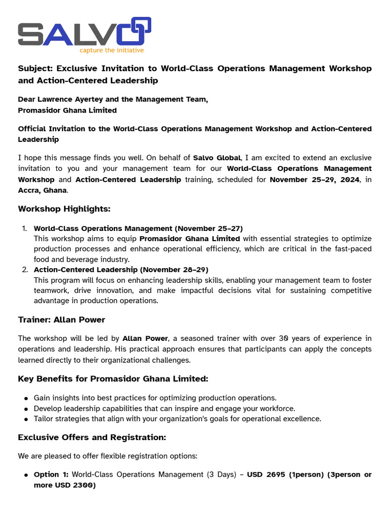OFFICIAL INVITATION Promasidor Ghana Limited | PDF | Leadership | Business