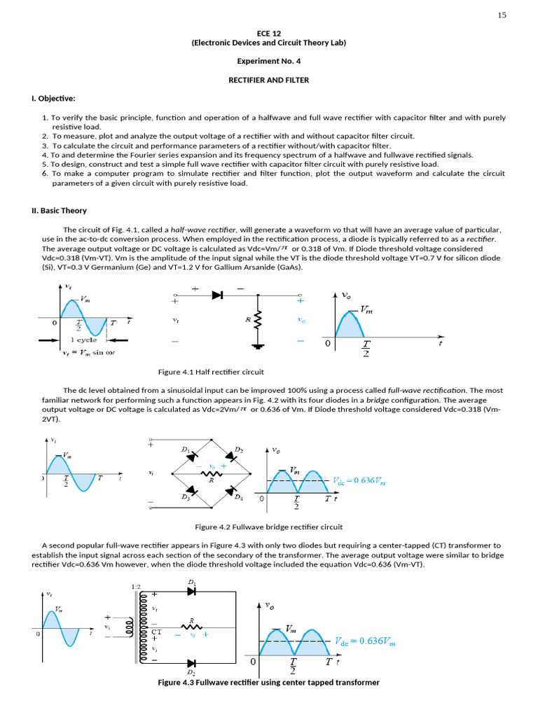 ECE 12 Expt 4 Rectifier and Filter Final | PDF | Rectifier | Root Mean Square