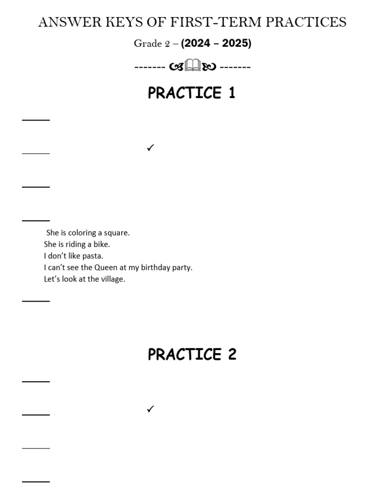Grade 2 First-Term Practice Answers | PDF