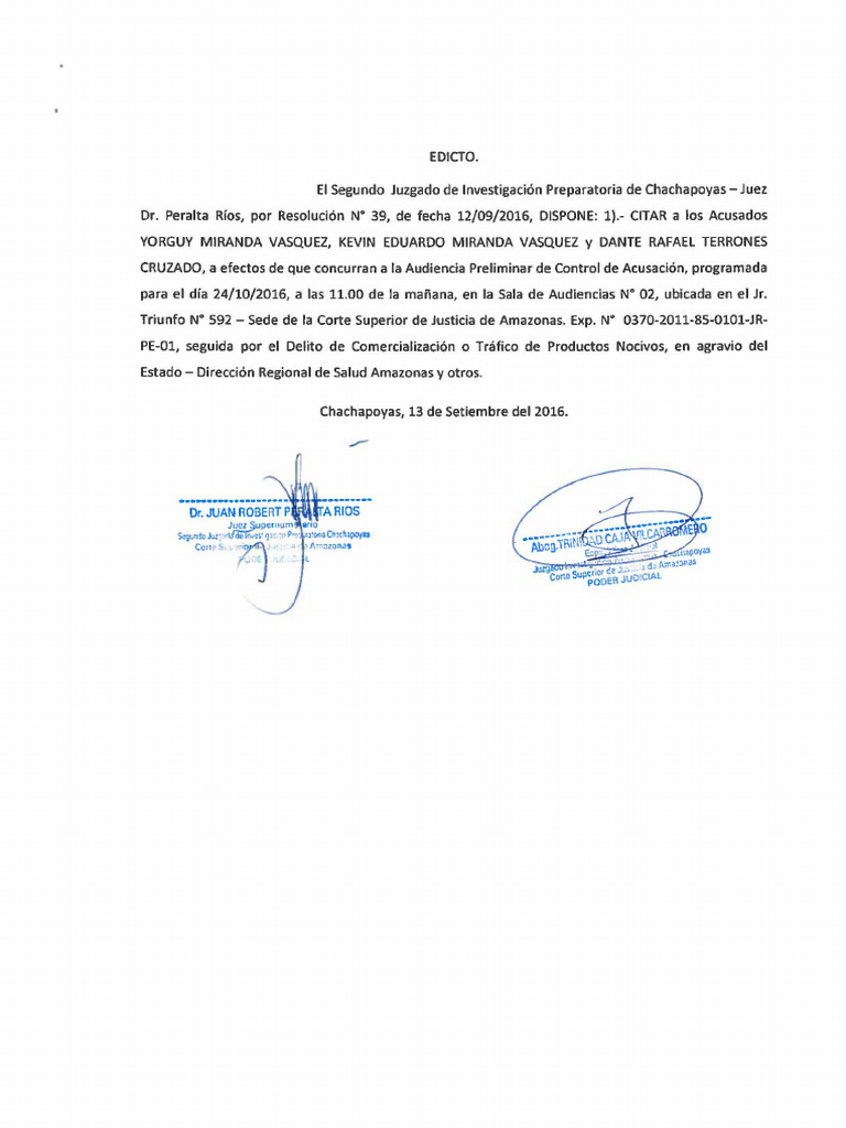 Citación a Audiencia por Tráfico de Productos Nocivos | PDF