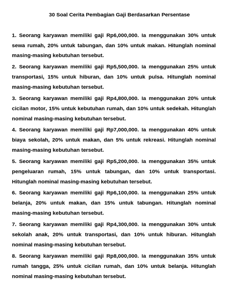 30 Soal Persentase Gaji | PDF