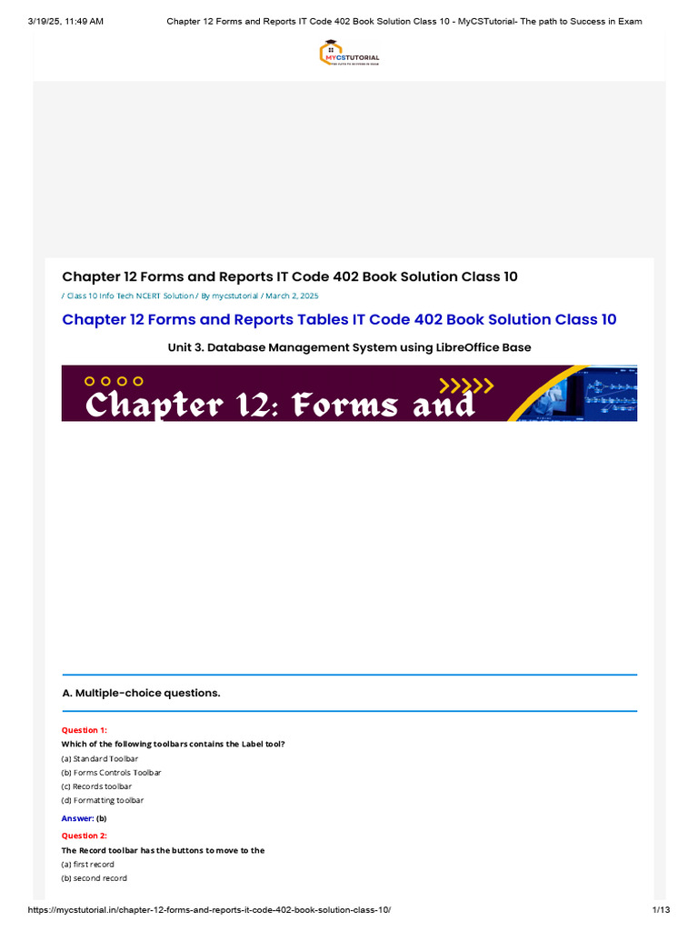 Chapter 12 Forms and Reports IT Code 402 Book Solution Class 10 - MyCSTutorial - The Path To ...