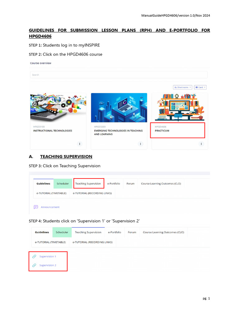 Guidelines for Submission Lesson Plans (Rph) and E-portfolio for Hpgd4606 | PDF | Education ...