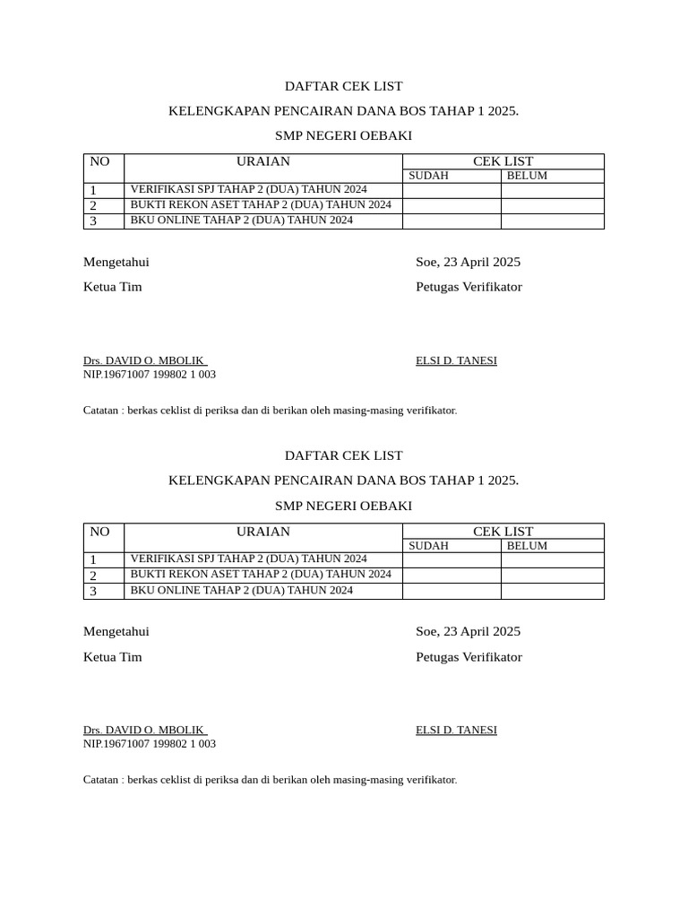 Daftar Cek List | PDF