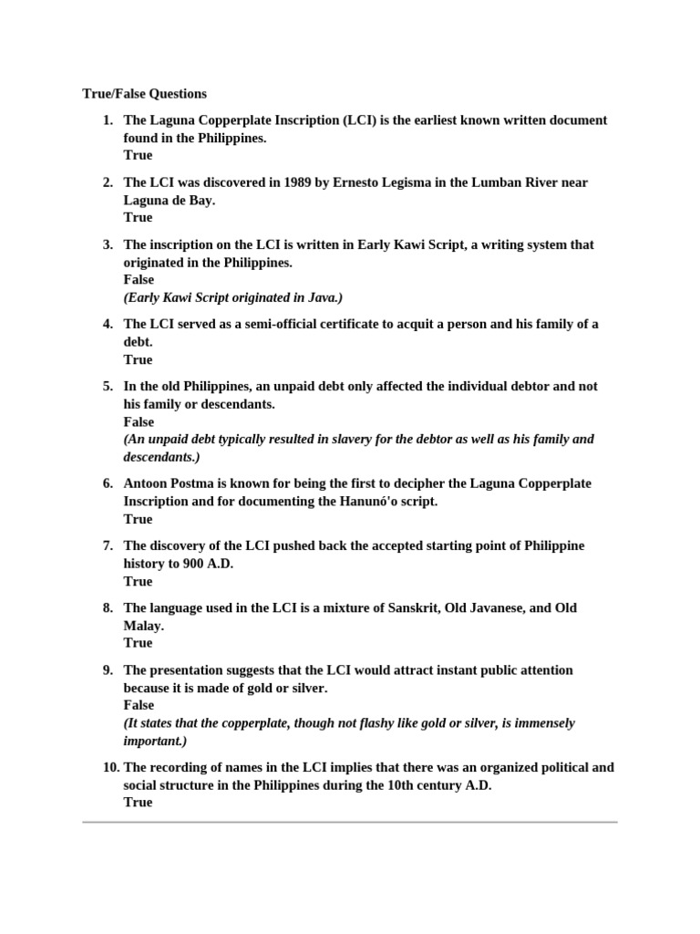 Quiz in Laguna Copper Plate | PDF | Southeast Asia | Languages Of ...