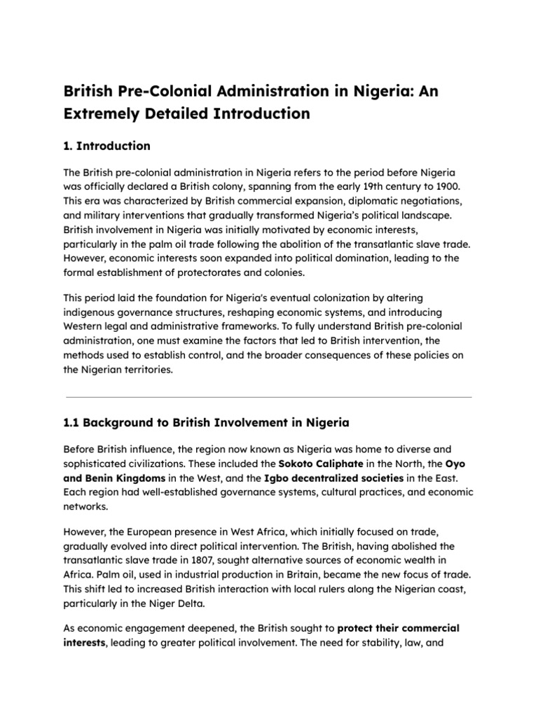 British Pre-Colonial Administration in Nigeria - An Extremely Detailed Introduction | PDF ...
