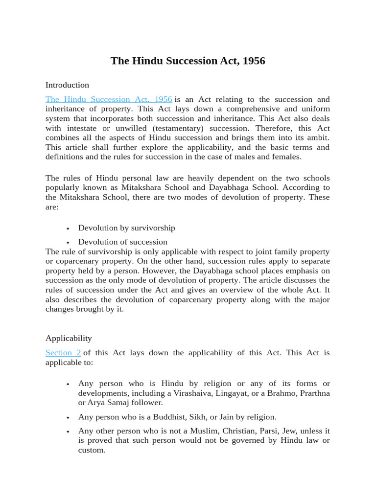 Overview of Hindu Succession Act 1956 | PDF | Inheritance | Annulment