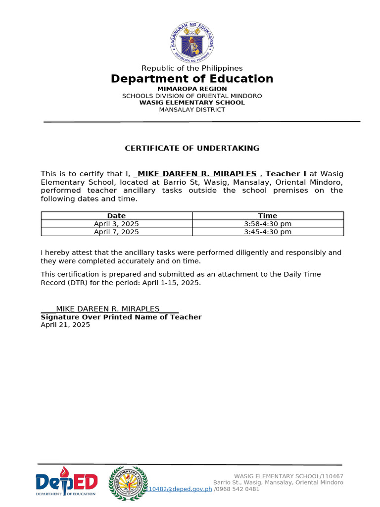 Certificate of Undertaking | PDF