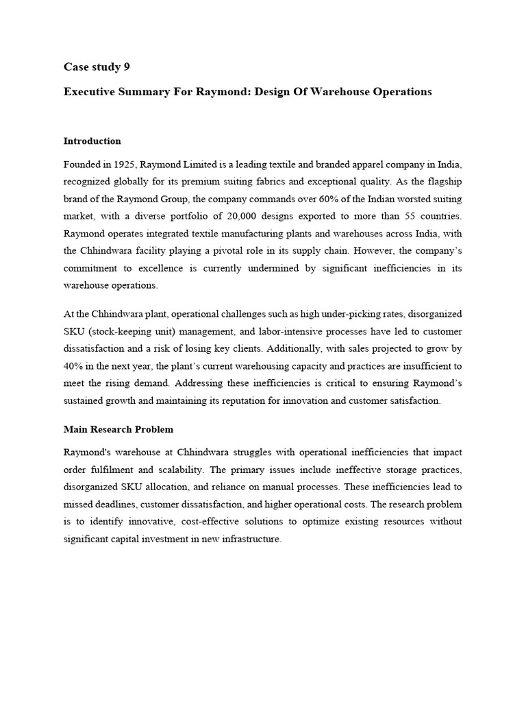 Case study 9 Executive Summary | PDF | Warehouse | Business Economics