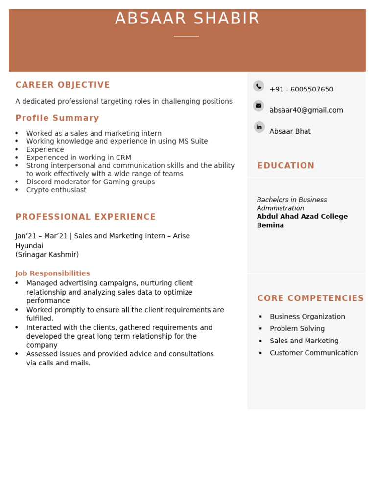 Absaar Resume | PDF