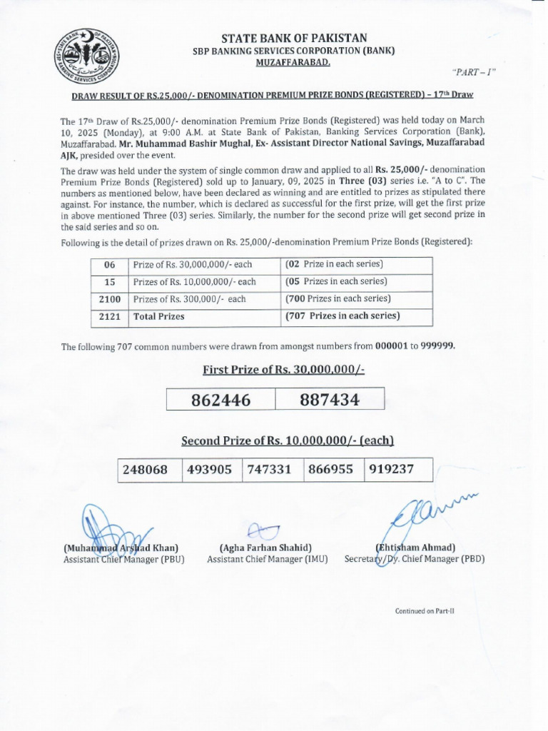 Premium Prize Bonds Results 10-03-2025 | PDF
