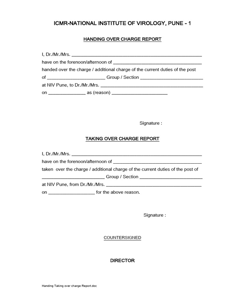 Handing Taking Over Charge Report (1) | PDF