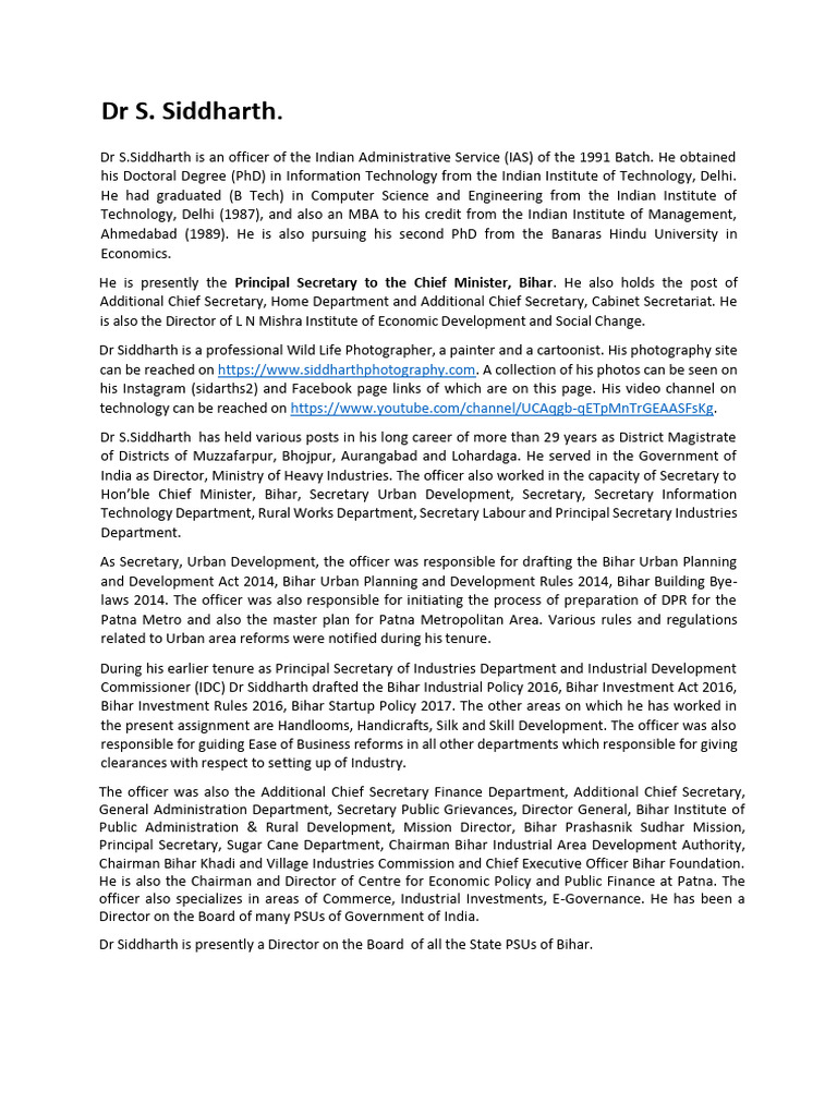 CV ACS Dr.S.Siddharth UPDATED 29062023 | PDF | Government Of India | Government