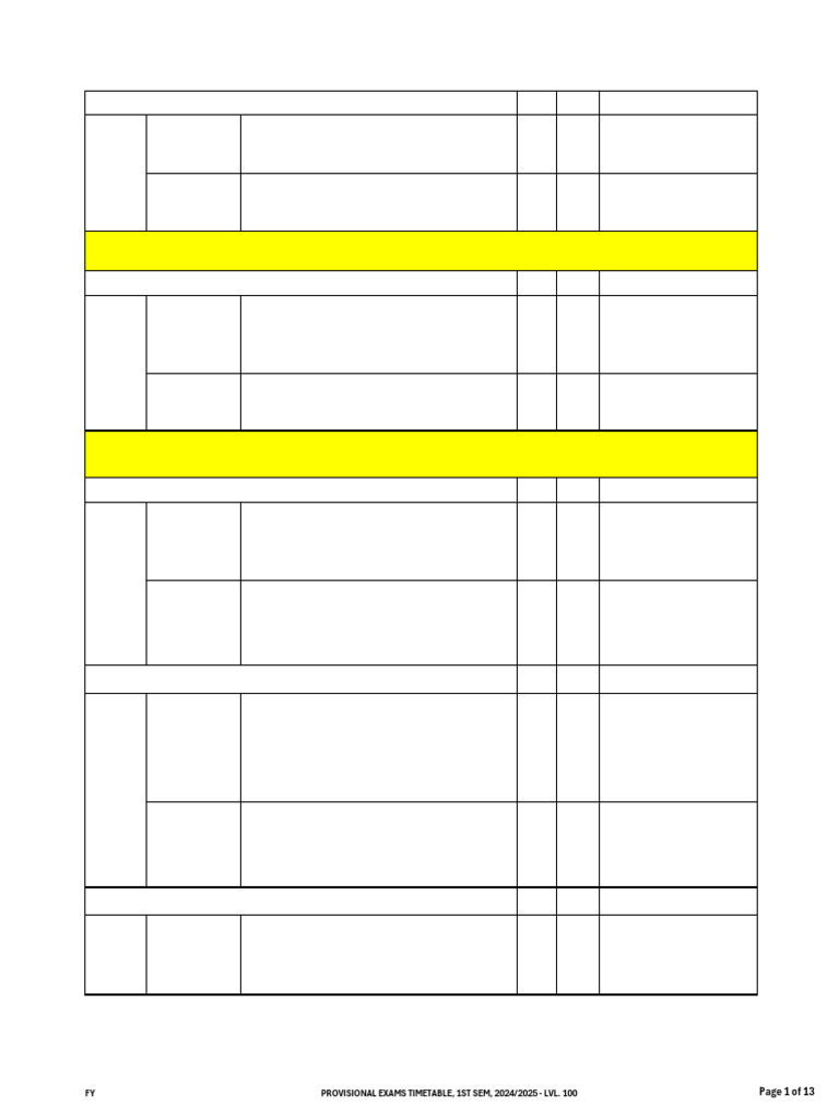 Level 100 Final Exam Timetable 2024/25 | PDF