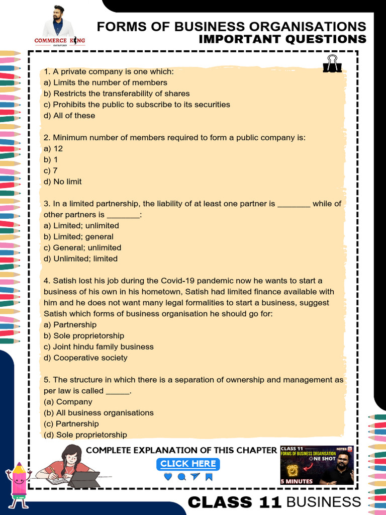 Worksheet FORMS OF BUSINESS ORGANISATION | PDF | Partnership | Public ...