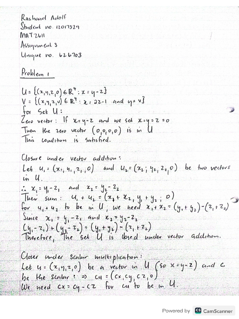Mat2611 Assignment 3. Student No.12017329 | PDF