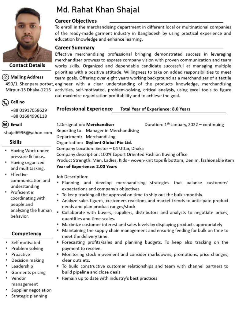 Resume of Md. Rahat Khan Shajal | PDF | Supply Chain | Business