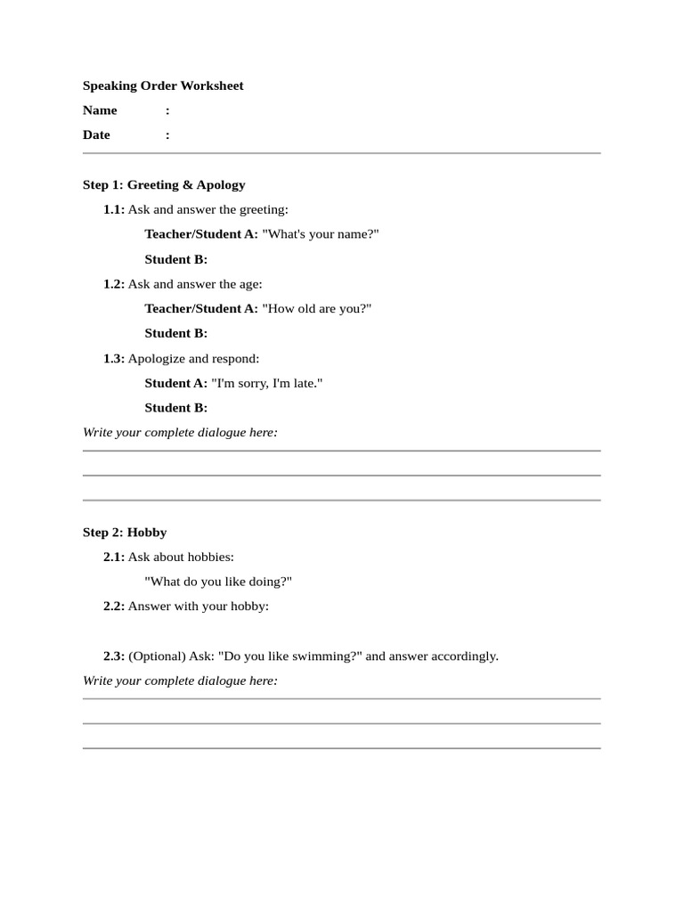 Speaking Order Dialogue Guide | PDF