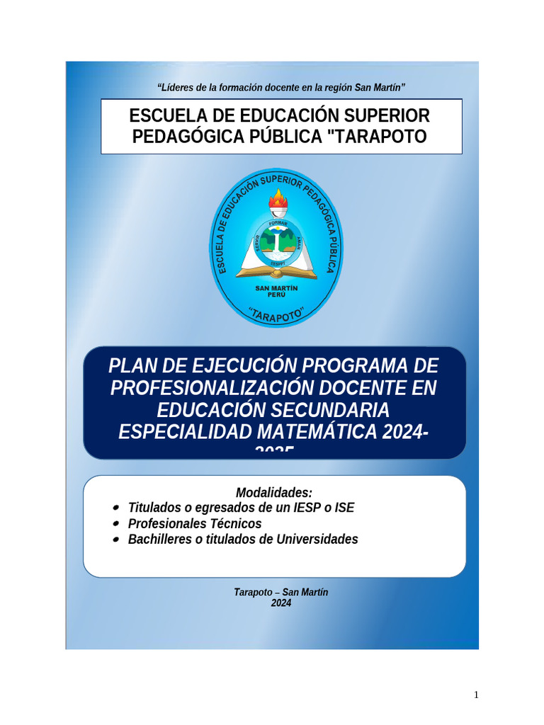 01 Plan PPD Eesppt Matematica 2024 | PDF | Plan de estudios | Enseñando