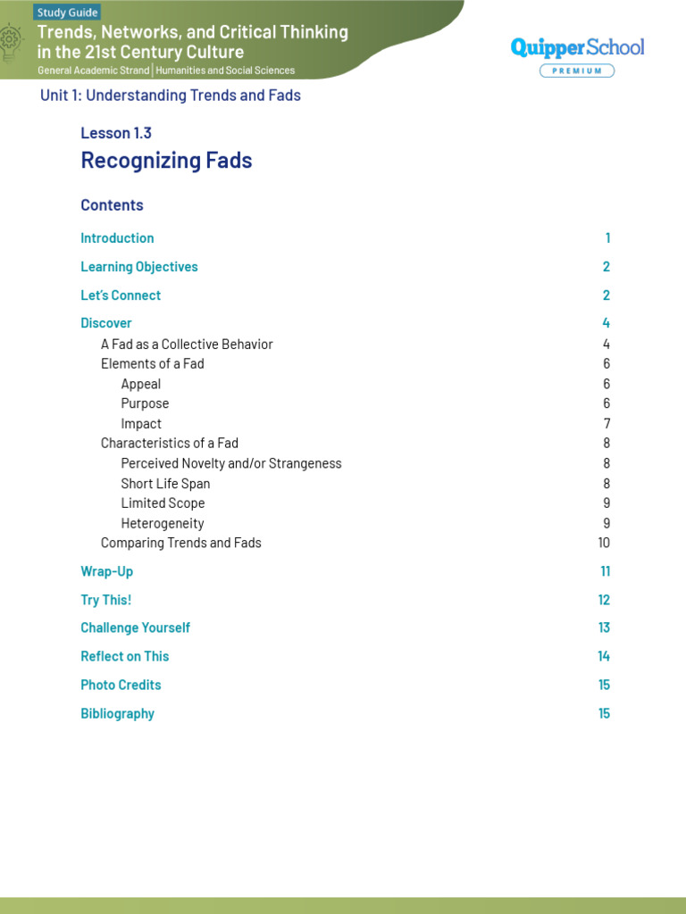 Trends Lesson 1.3 Recognizing Fads | PDF | Social Media | Popular ...