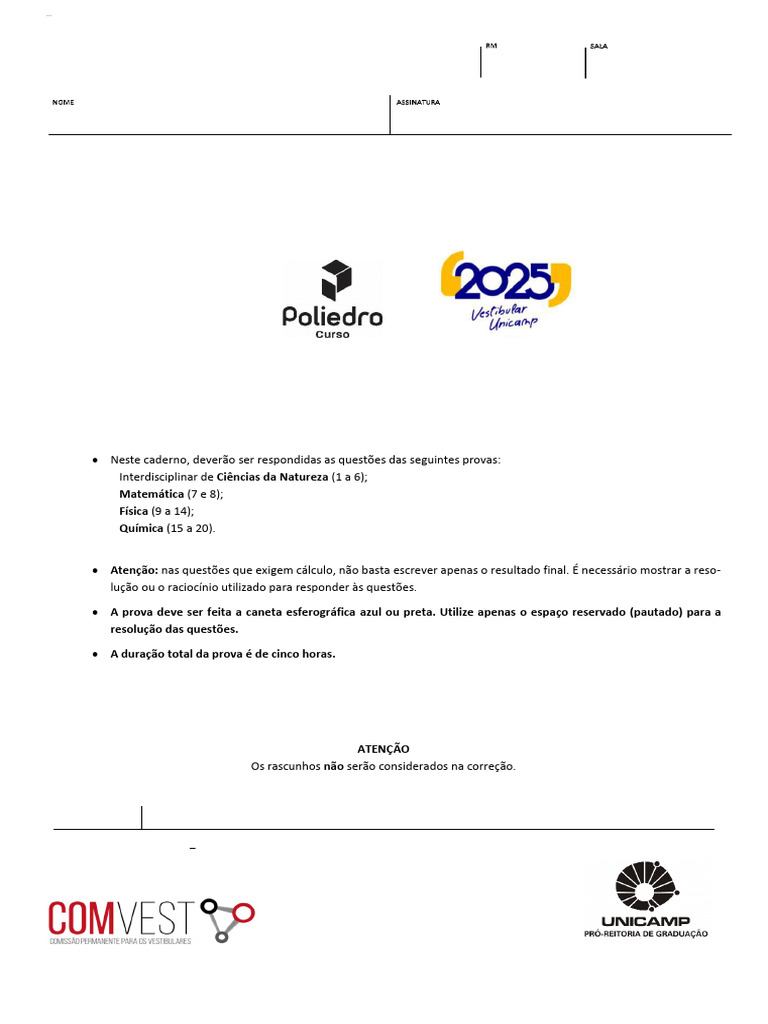 Simulado Unicamp C1 - 2ª Fase - Dia 2 (Exatas) (002) | PDF | Gás de ...