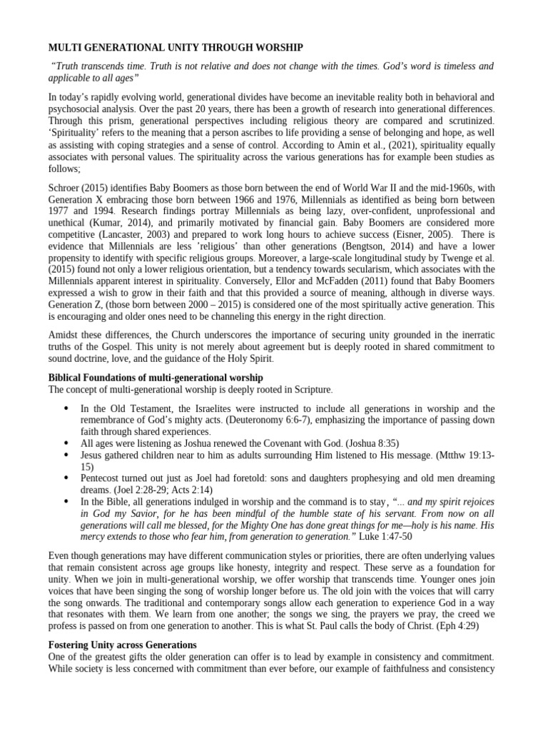 MULTI GENERATIONAL UNITY THROUGH WORSHIP Kimuli Hillary | PDF | Bible ...