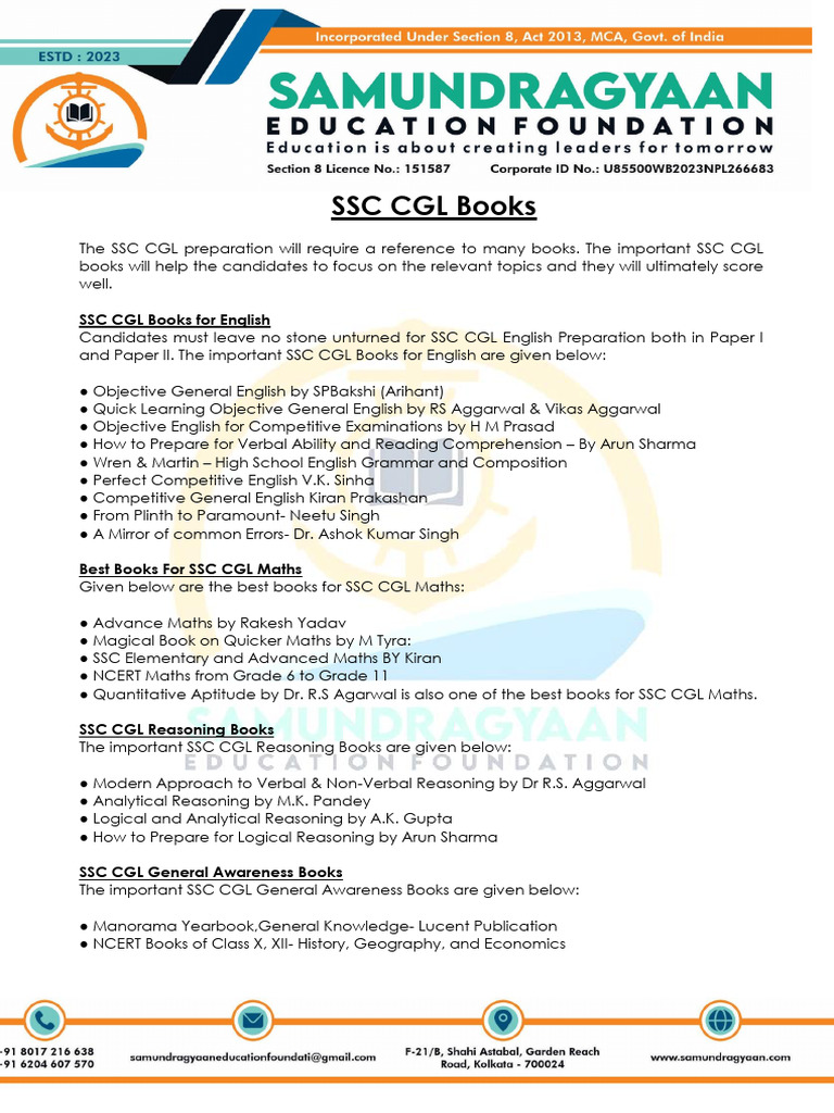 Essential SSC CGL Preparation Books | PDF